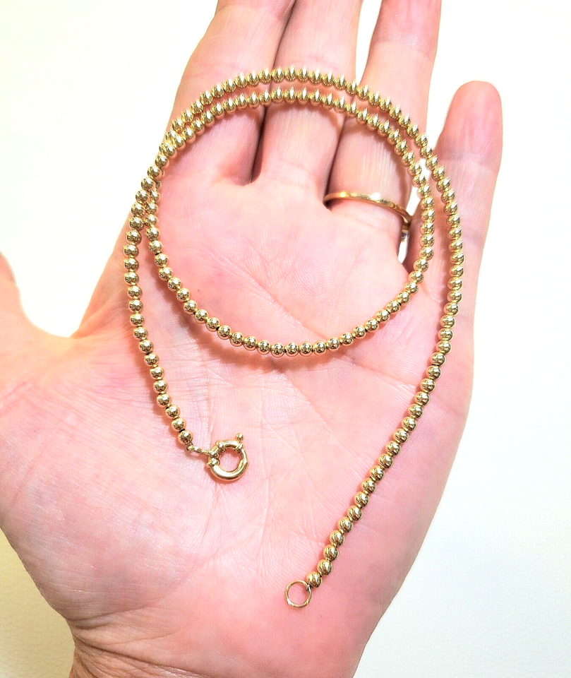 Chain Strung 14k Solid Yellow Gold Petite 3mm Bead Spring Bolt Clasp ...