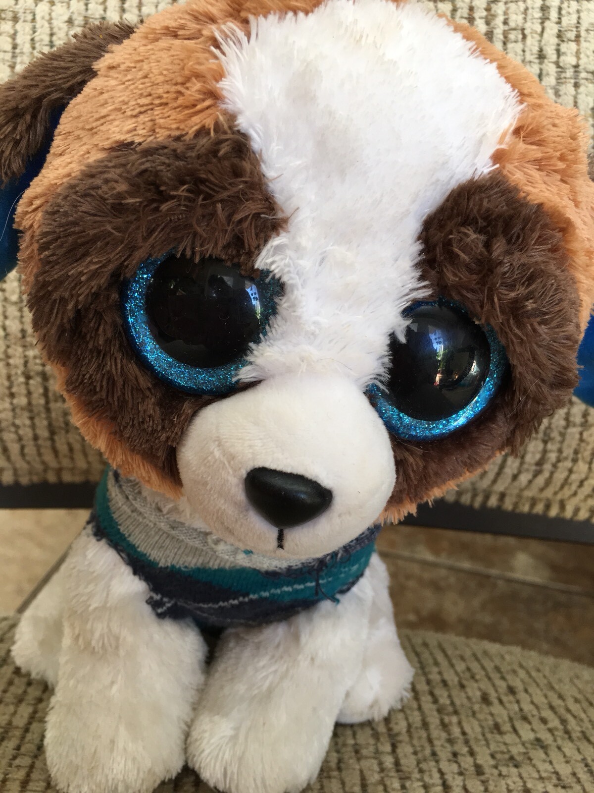 Ty Beanie Boos Duke the brown and white dog 10” Plush Blue Glitter Eyes ...