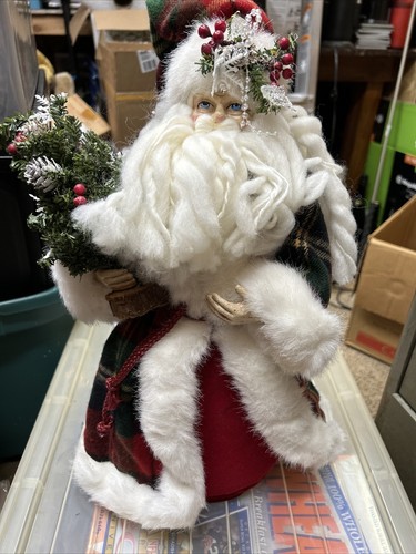 Terry’s Village Tree Topper Table Top Old World Santa Christmas Plaid ...