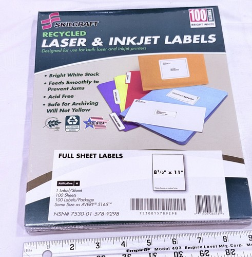100 Skilcraft Full-Sheet (8.5" x 11") Laser/Inkjet Printable White ...