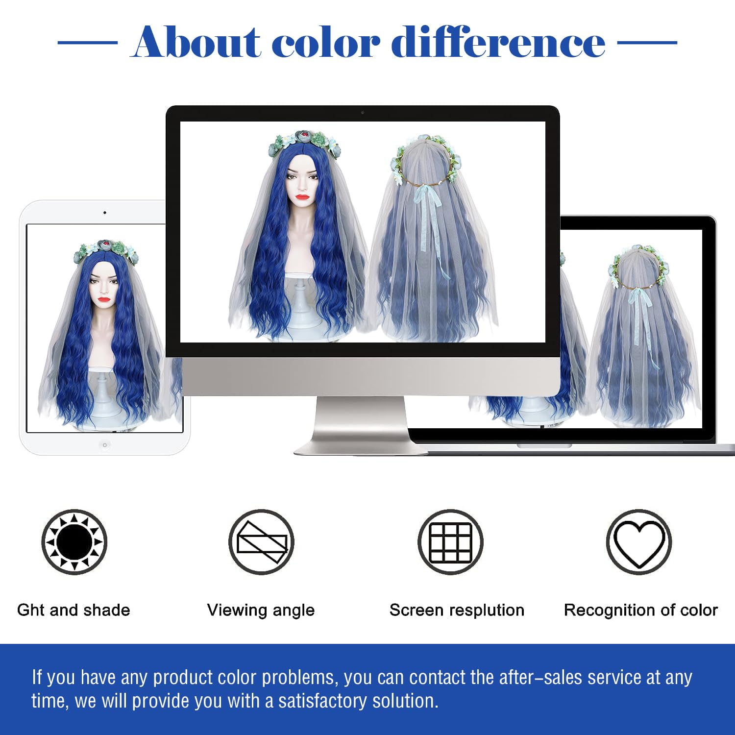 Corpse Cosplay Bride Wig with Veil & Flower Crown & Wig Cap for Women ...