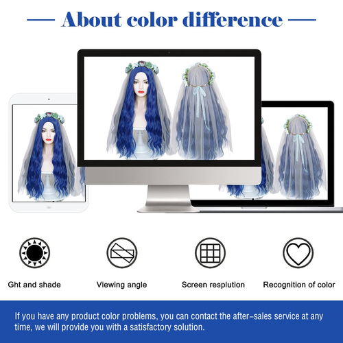 Corpse Cosplay Bride Wig with Veil & Flower Crown & Wig Cap for Women ...