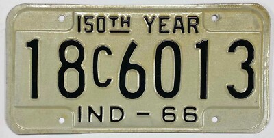 Indiana 1966 License Plate 18 C 6013 Delaware County YOM Unused New Old ...