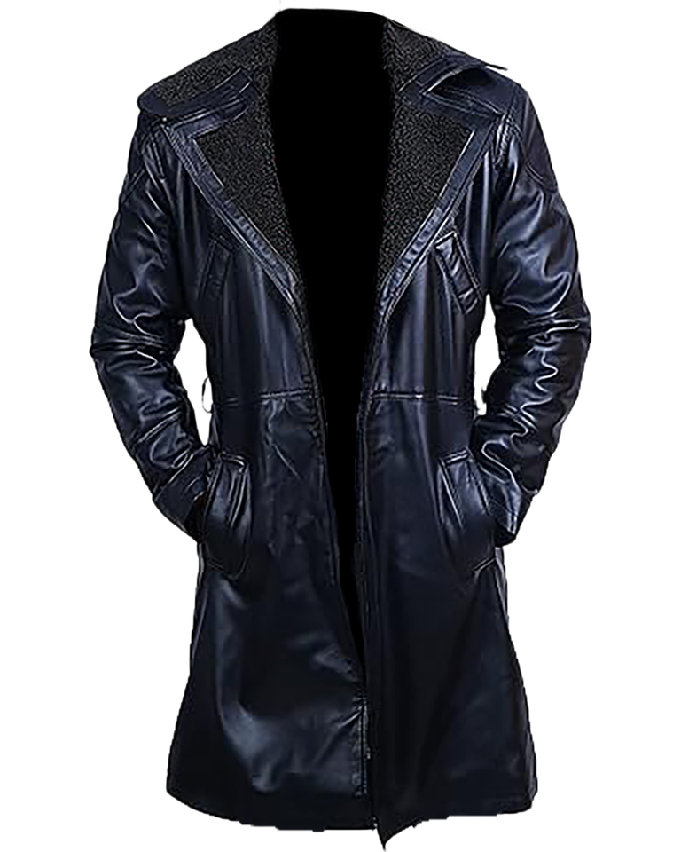 Men Blade Runner 2049 Real Fur Colar Ryan Gosling Trench Leather Agent ...
