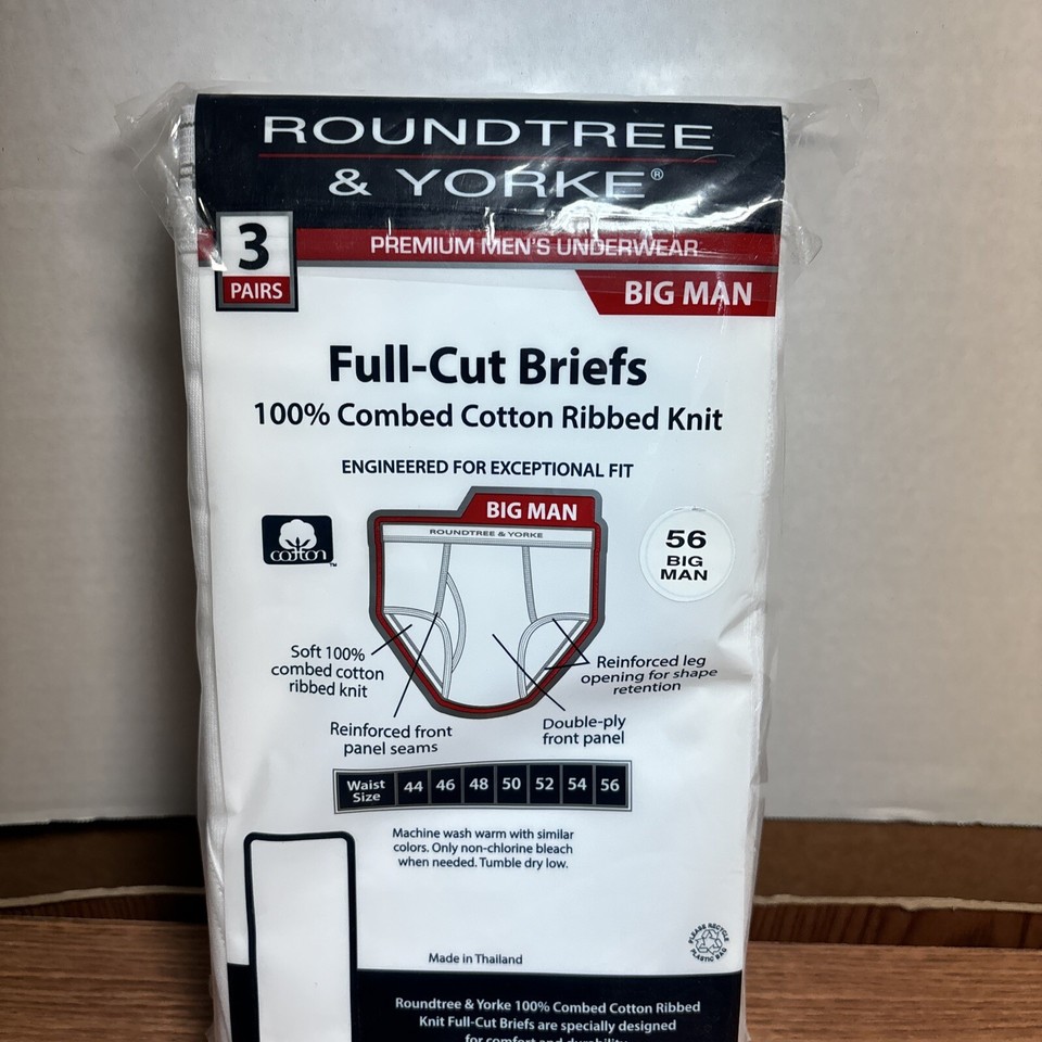 3 pair RoundTree & Yorke FULL-CUT BRIEFS Men's 100% Cotton 56 BIG MAN ...