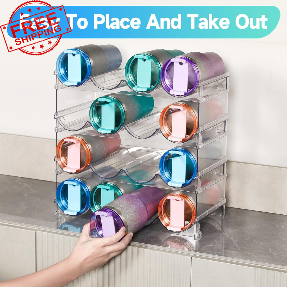 Water Bottle Organizer for Cabinet, Stackable Water Bottle Storage Rack ...