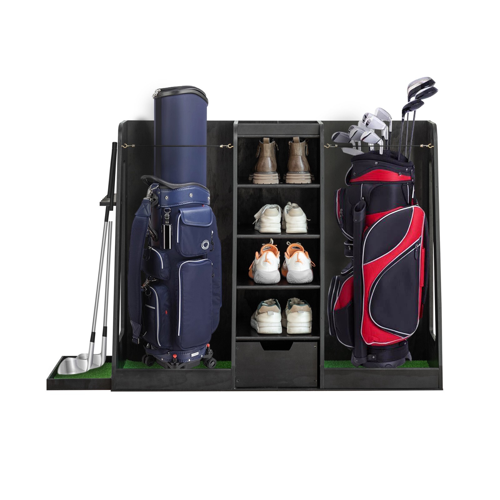 55.5''Lx16''Wx37''H Wooden Golf Bag Organizer Storage Rack Holds 2 Golf ...