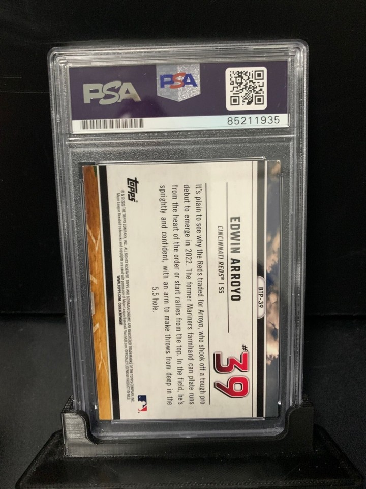 Edwin Arroyo autograph signed 2023 Bowman Chrome baseball card PSA ...