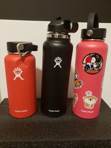Lot Of 3 Hydro Flask Water Bottles 40 Oz 32 Oz Red Pink Black Dents ...