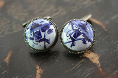 Vtg Hand Painted 835 Sterling Silver Blue/White Porcelain Delft ...