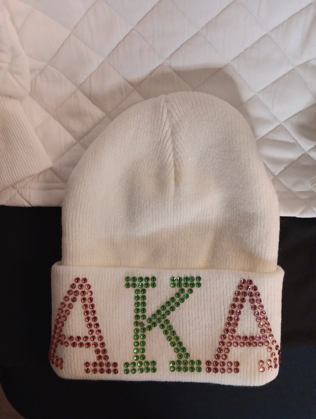 Alpha Kappa Alpha Pink & Green AKA Rhinestone Letters Bennie Cap ...