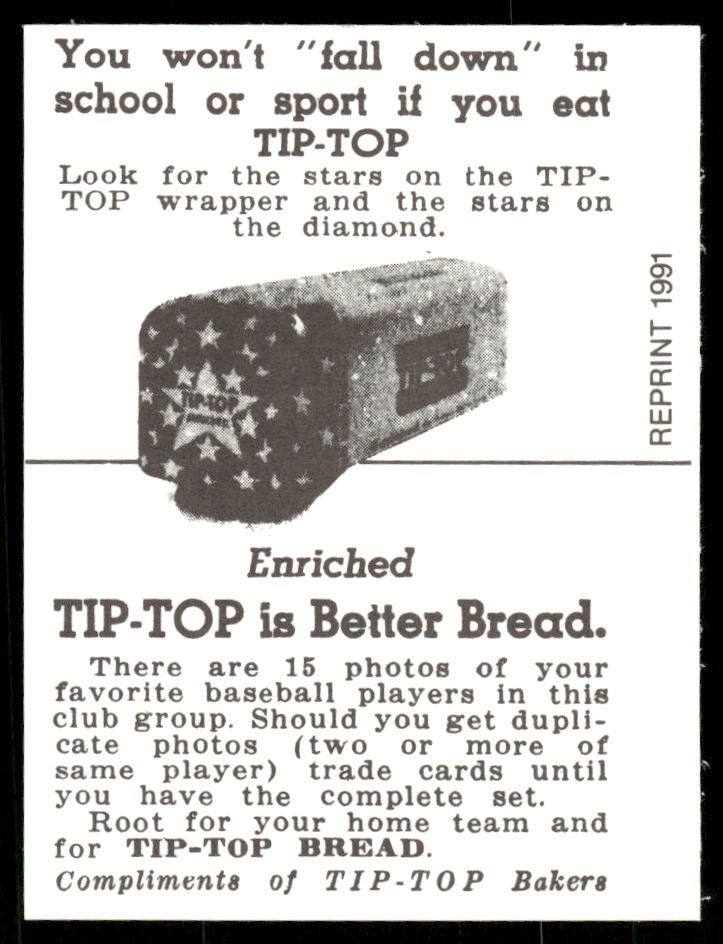 Elbie Fletcher 1991 Tip-Top Bread REPRINT Baseball Card (NM) | eBay