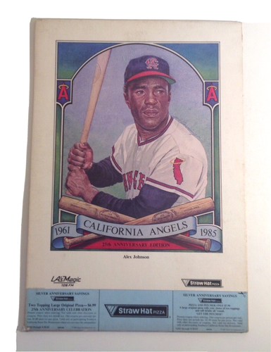 1985 California Angels Straw Hat Pizza Poster Alex Johnson w/Coupons ...