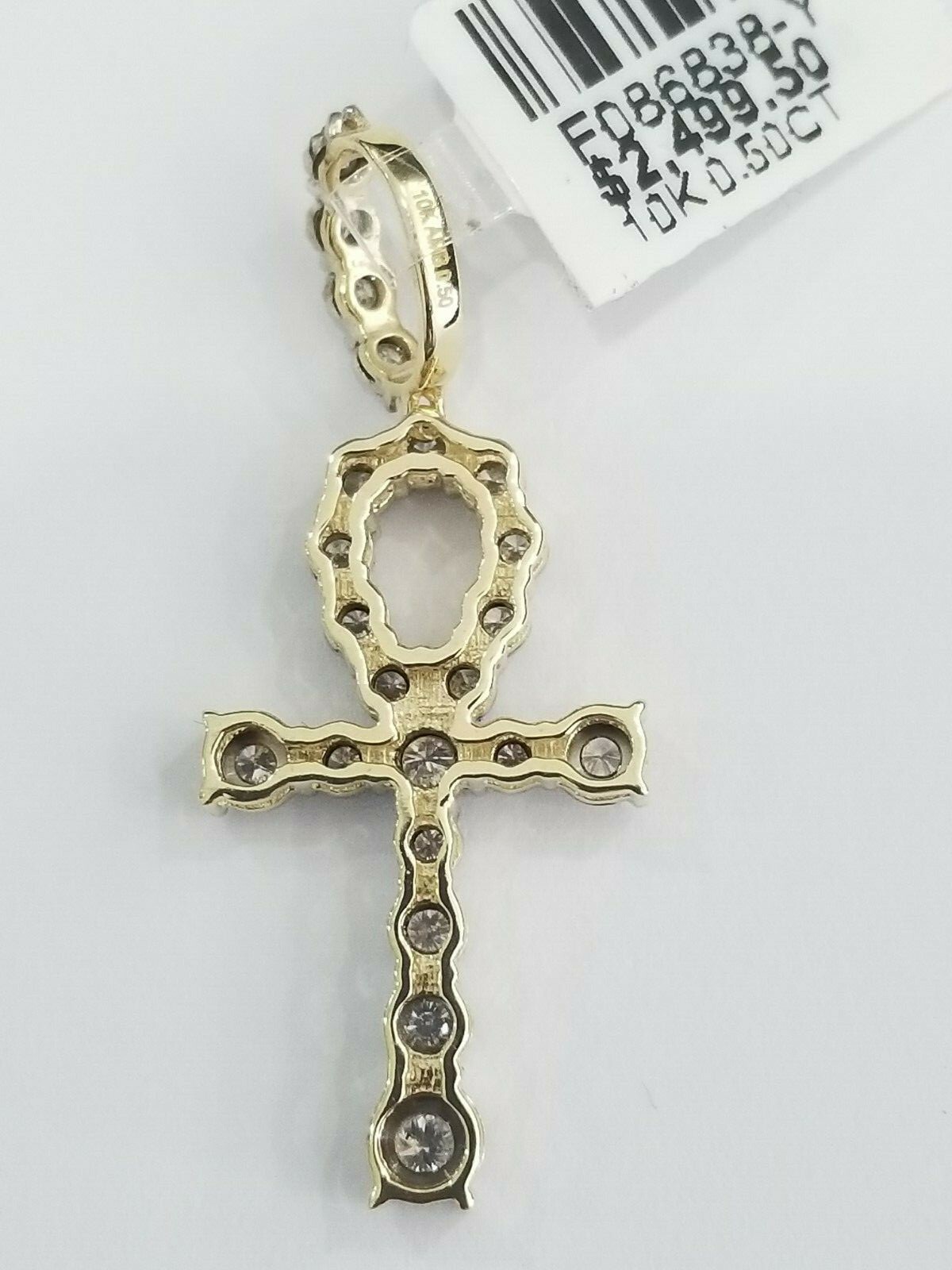 Sale 10K Yellow Gold Genuine Diamond Pendant Charm Ank Ankh Cross .50 ...