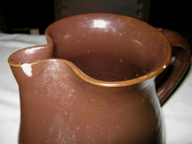 LG. ANTIQUE AMERICAN FOLK ART PRIMITIVE COUNTRY FARM STONEWARE PITCHER ...