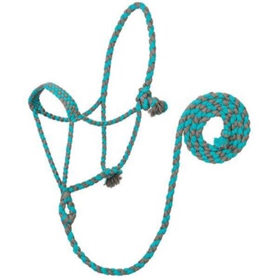 EcoLuxe Turquoise & charcoal BAMBOO BRAIDED ROPE HORSE HALTER w/ 8 ...