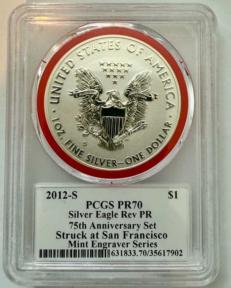 2012 S SILVER EAGLE REV PF PR70 & PR70 MERCANTI MINT ENGRAVER SERIES 2 ...