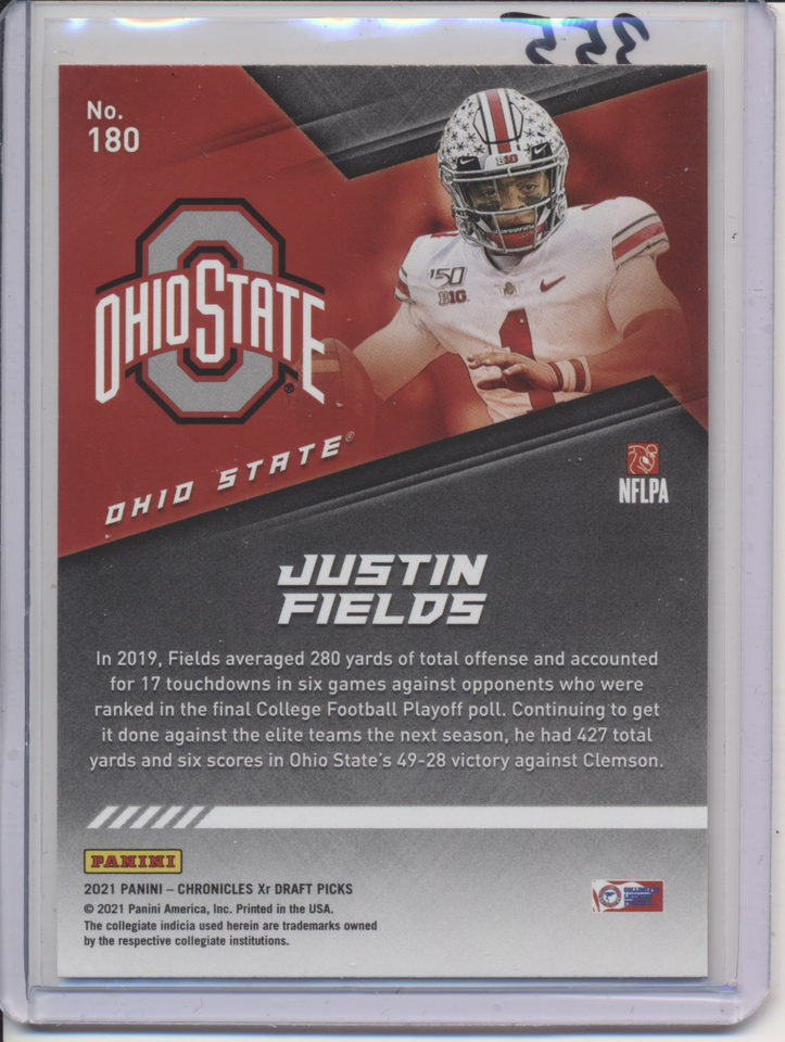 2021 Panini Chronicles Draft Picks Justin Fields Pink XR #180 | eBay