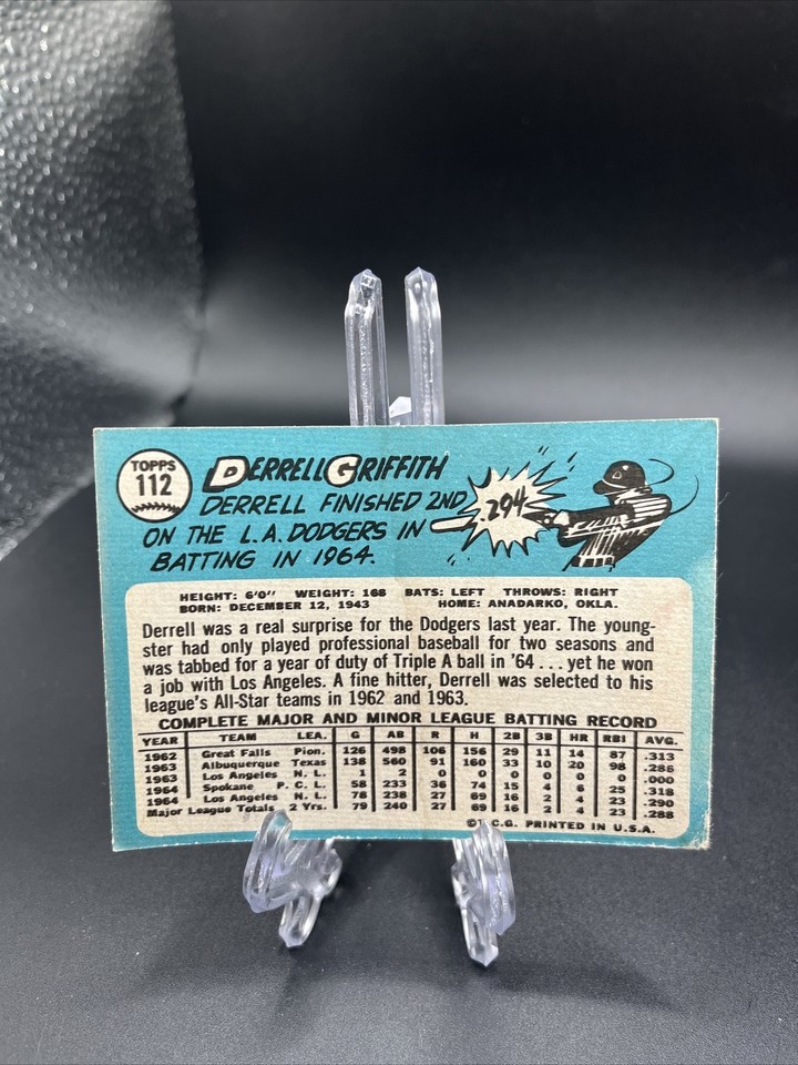 1965 Topps Set-Break #112 Derrell Griffith - Los Angeles Dodgers ...