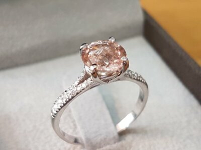 1.5ct Lab-Created Peach Morganite Split Band Engagement Ring White Gold ...