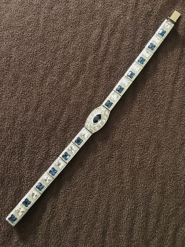 Real Look! Antique Deco Sterling Faux Sapphire & Diamond Paste Bracelet ...