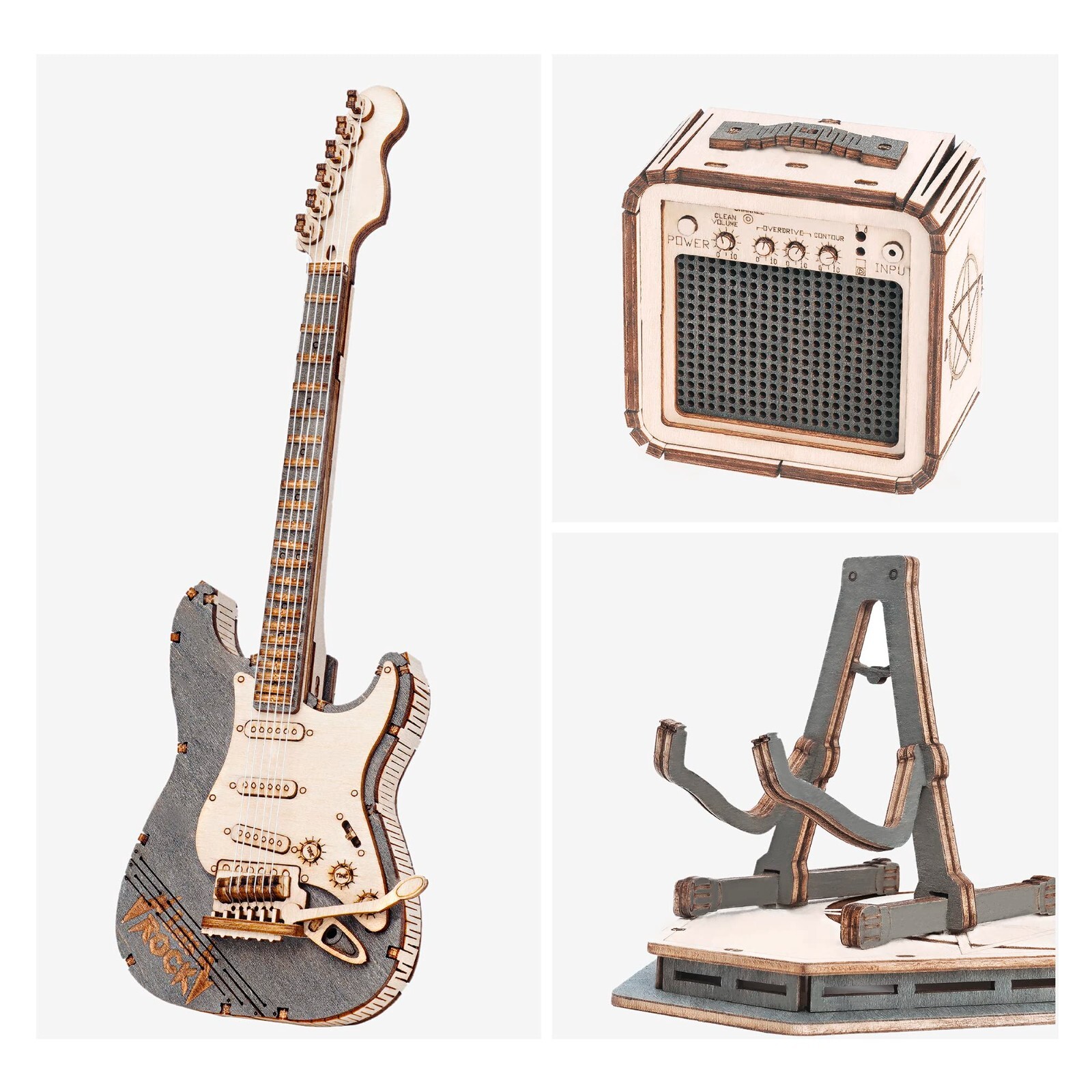 ROKR 3D Wooden Puzzle Electric Guitar Model DIY Kit Puzzle Toy for ...