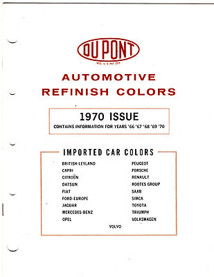 1966 TO 1970 DUPONT AUTOMOTIVE IMPORT REFINISH CAR COLOR REFERENCE ...
