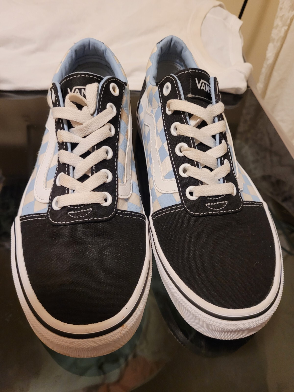 VANS Old Skool Blue White Checkerboard Skate Shoes Sn… - Gem