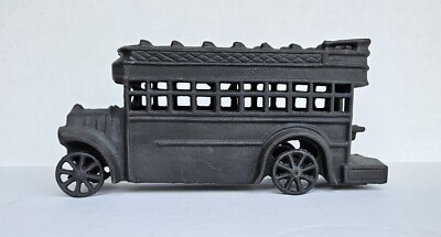 Vintage Cast Iron Double Decker Bus Rolling Wheels Collectib Vehicle ...