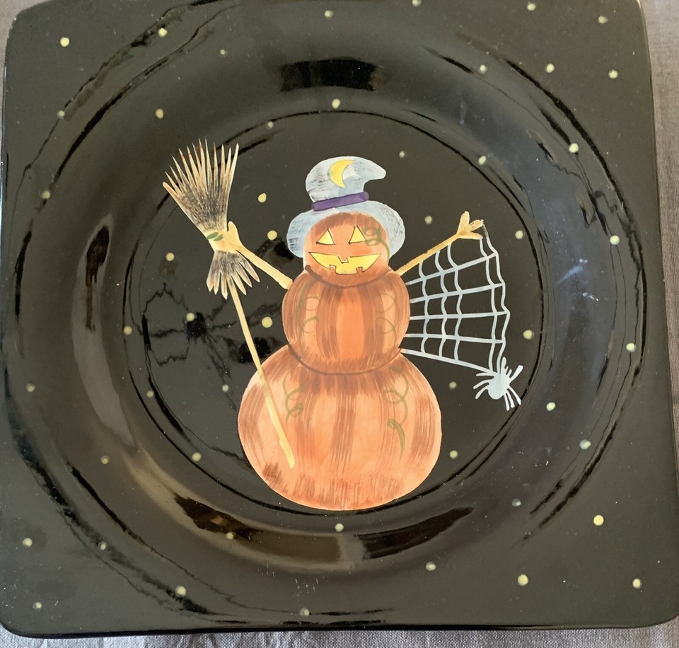 Gates Ware Halloween Pumpkin Scarecrow Spider Square Serving Plate Dish ...