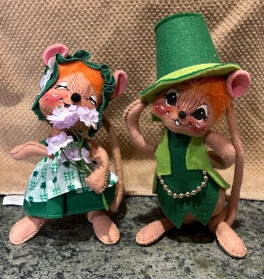 Set of VINTAGE Annalee St Patrick's Day 6" Irish Mouse 1999 Felt Plush ...