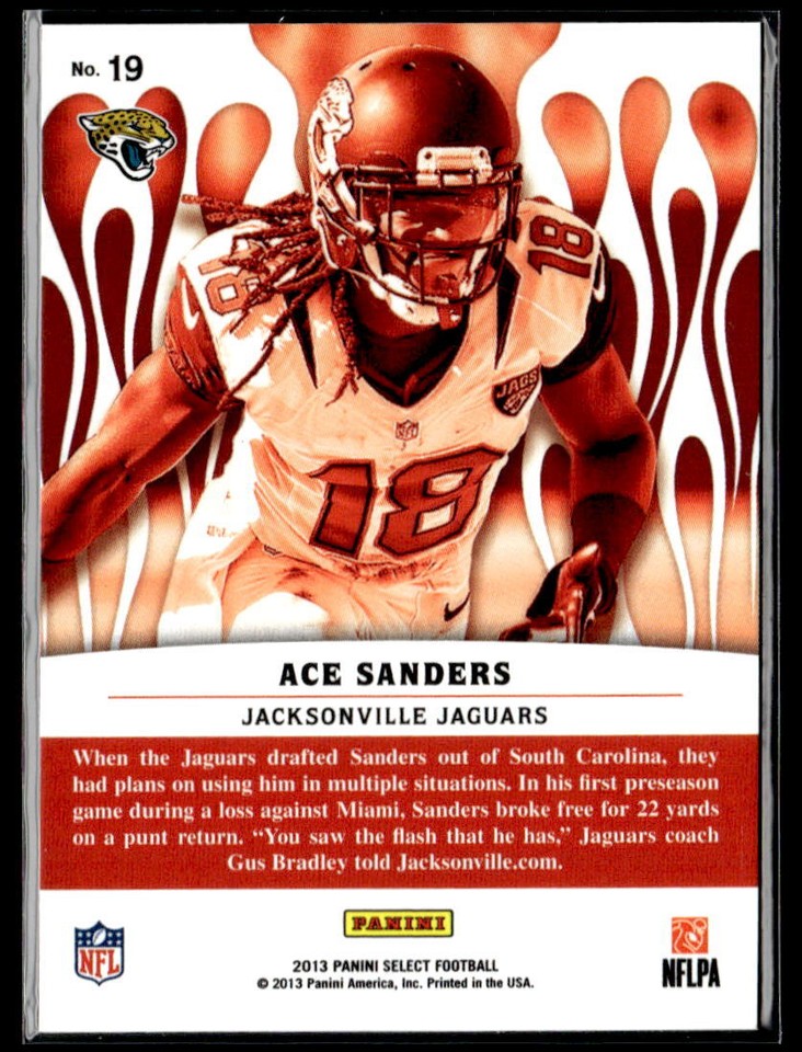 2013 Panini Select ACE SANDERS #19 RC HOT ROOKIES RED JACKSONVILLE ...