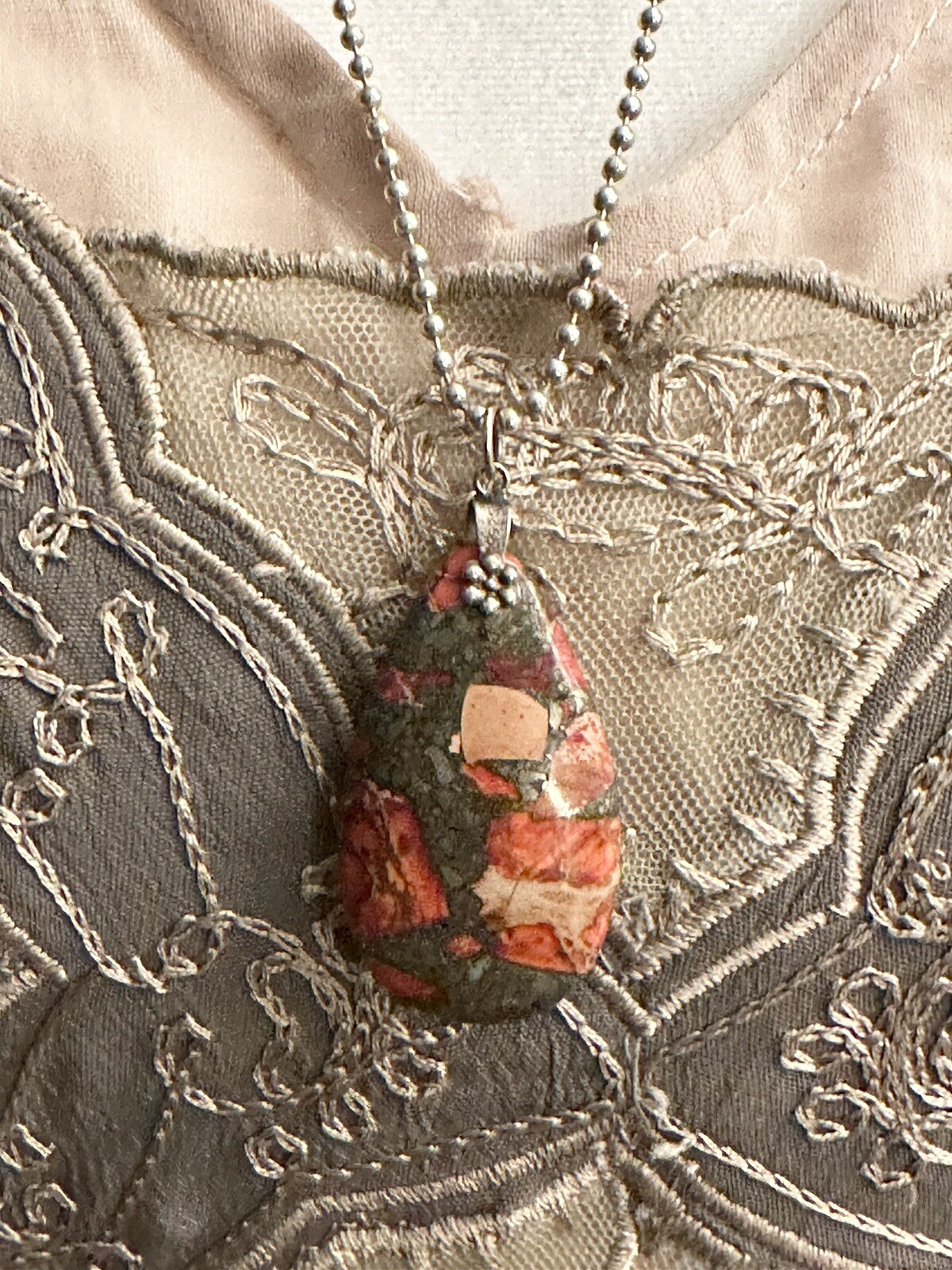 Beautiful Brecciated Jasper 925 Sterling Silver 24” Pendant Necklace | eBay