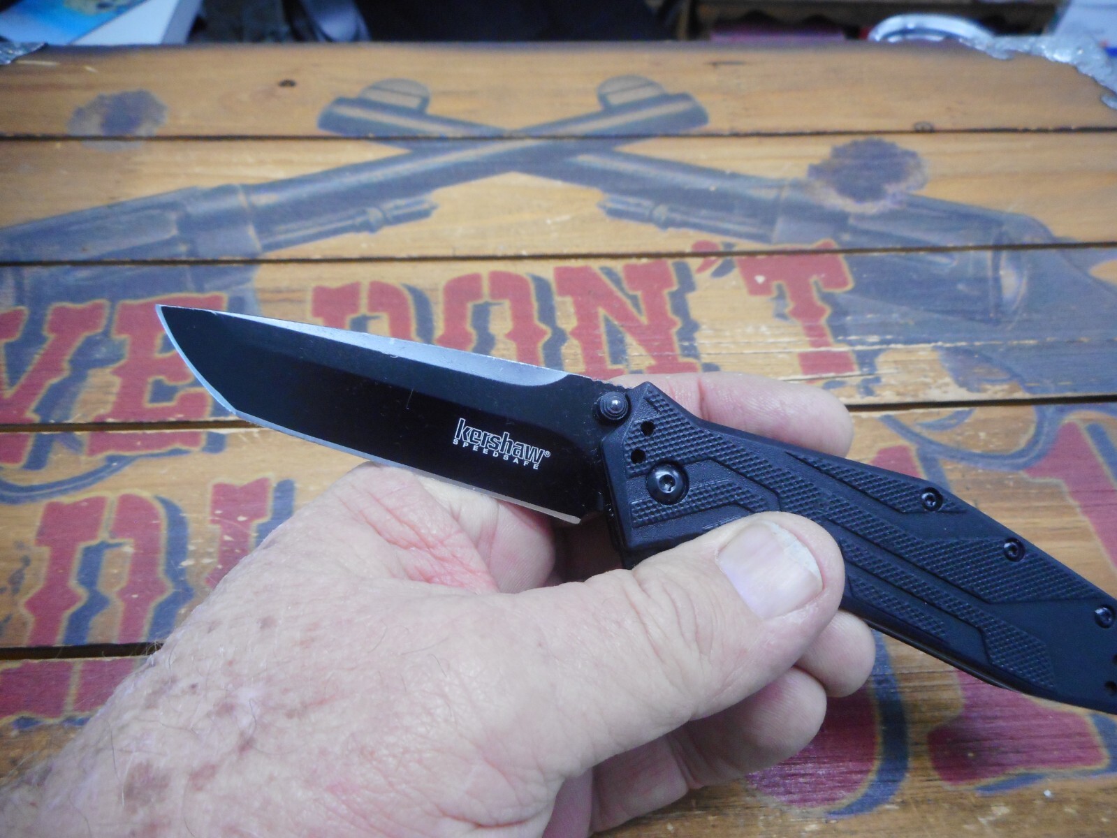 Kershaw Brawler 1990 Assisted Open Knife Liner Lock Plain Edge Tanto ...