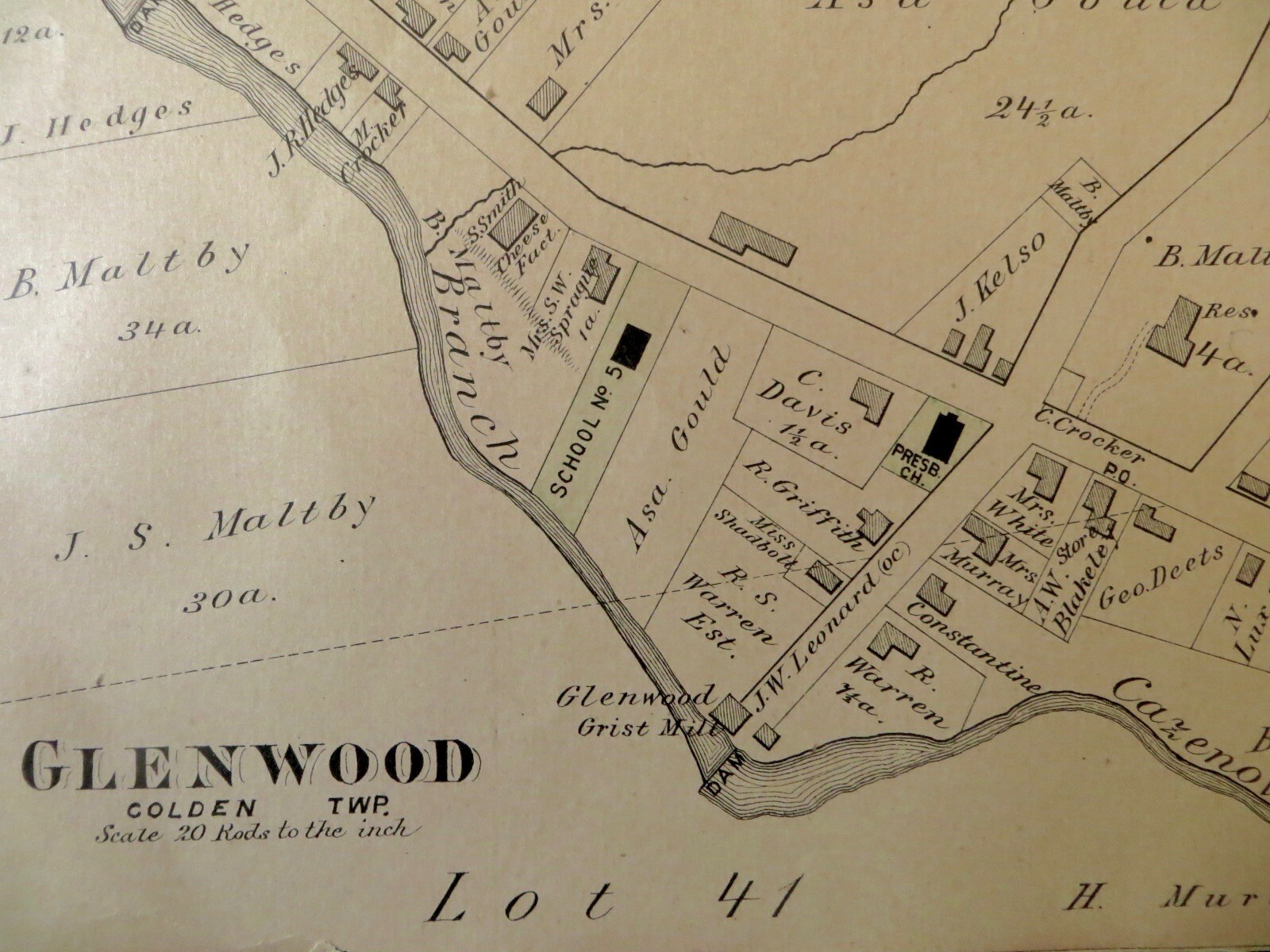 Antique Map Glenwood Colden Township, NY 1875 w/ Property Names / NY ...