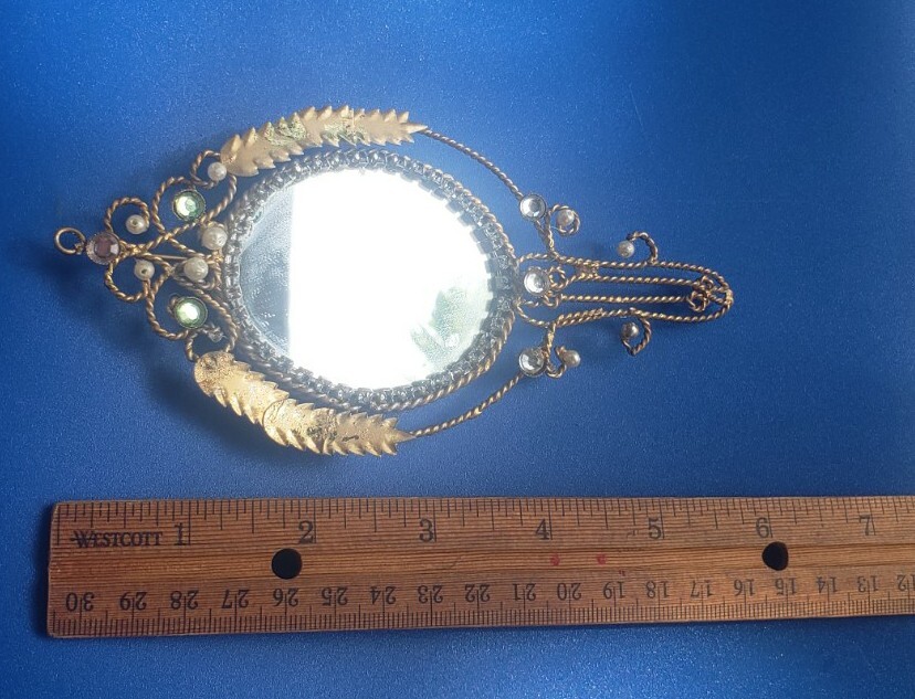 Vintage Gold Tone Victorian Compact Hand Held Mirror with Faux Stones ...