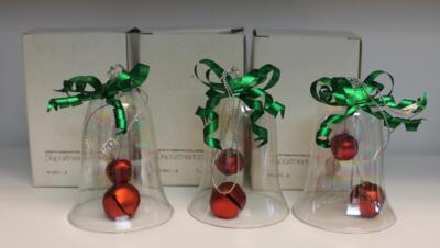 Dept 56 Lot of 3 Crystal Bells with Red Balls and Green Ribbon 4" in ...