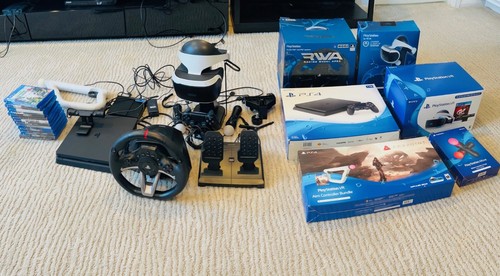 PlayStation PS4 1TB Console VR Bundle With 13 Games VR Headset Wheel ...