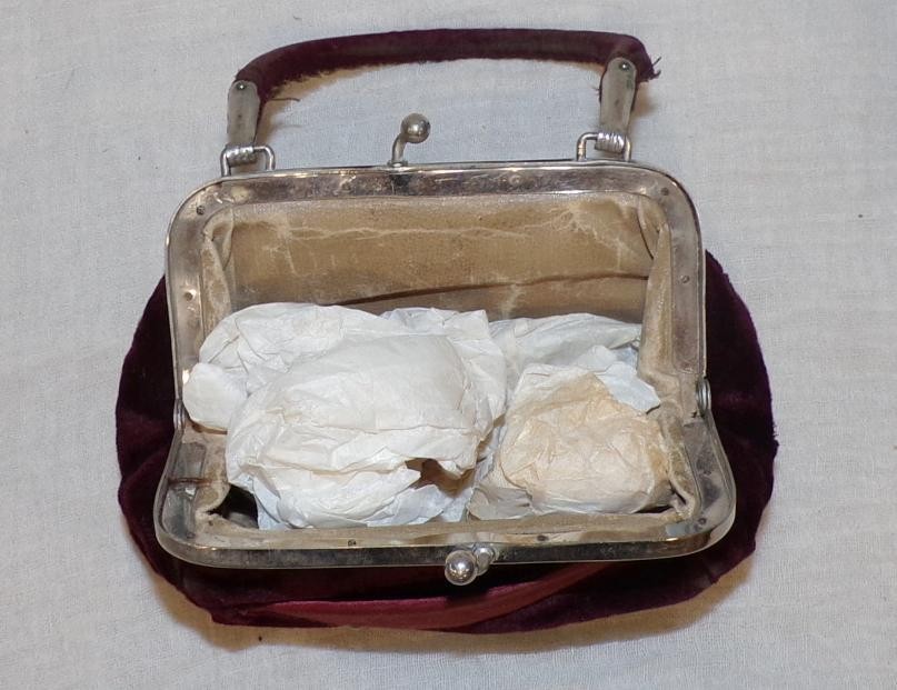 RARE ORIG VICTORIAN EDWARDIAN VELVET SILVER SATCHEL SMALL HANDBAG PURSE ...