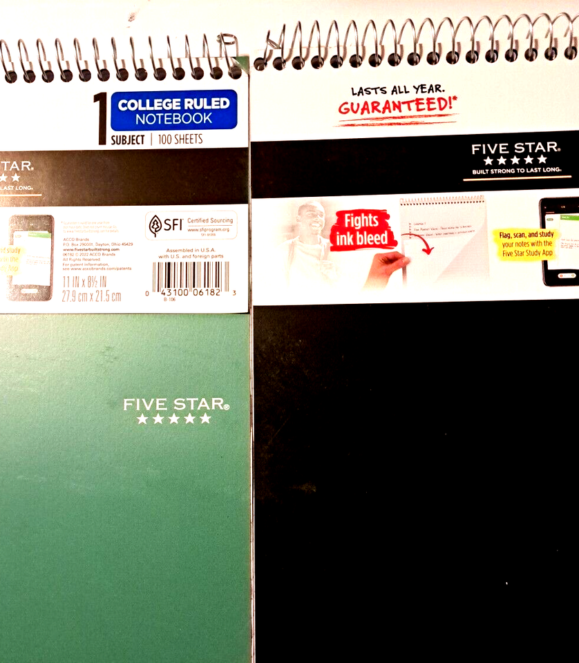 2 Five Star Notepads College Ruled Top Wire 100 Sheets Poly Cover ...