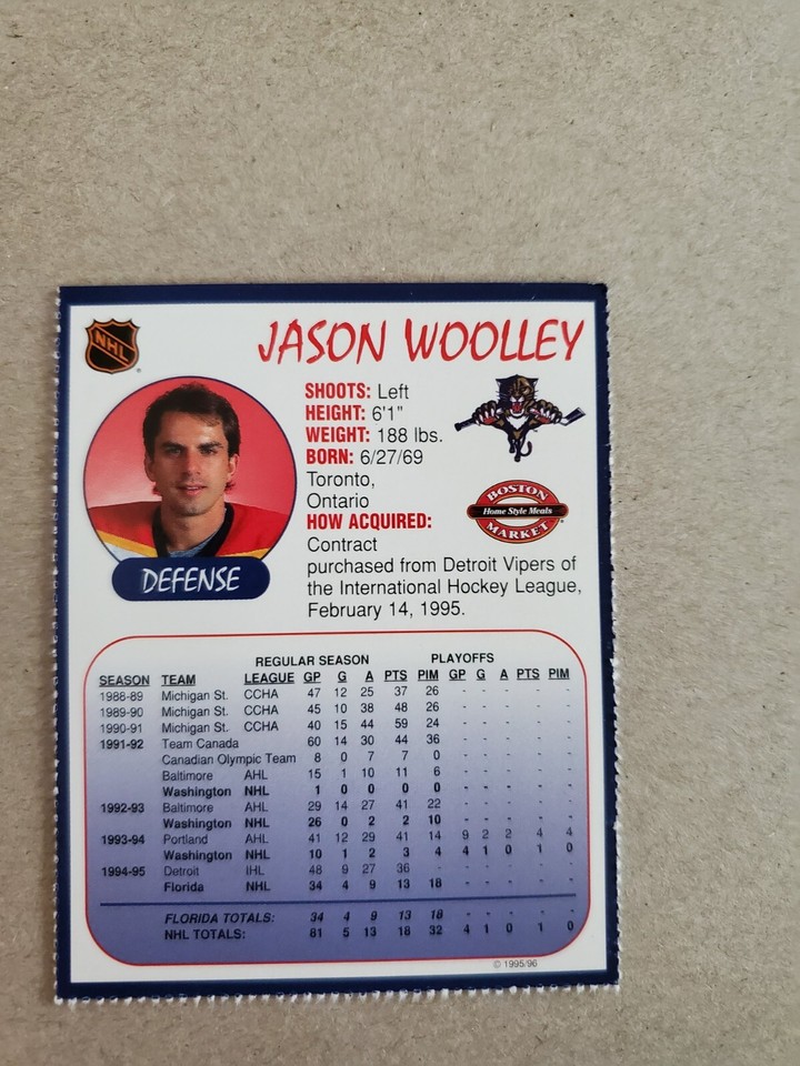 1995-96 Florida Panthers Boston Market Jason Woolley | eBay