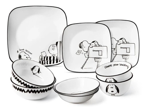 Corelle x Peanuts Snoopy Charlie 9pcs Dinnerware Set Plate Bowl Korea ...