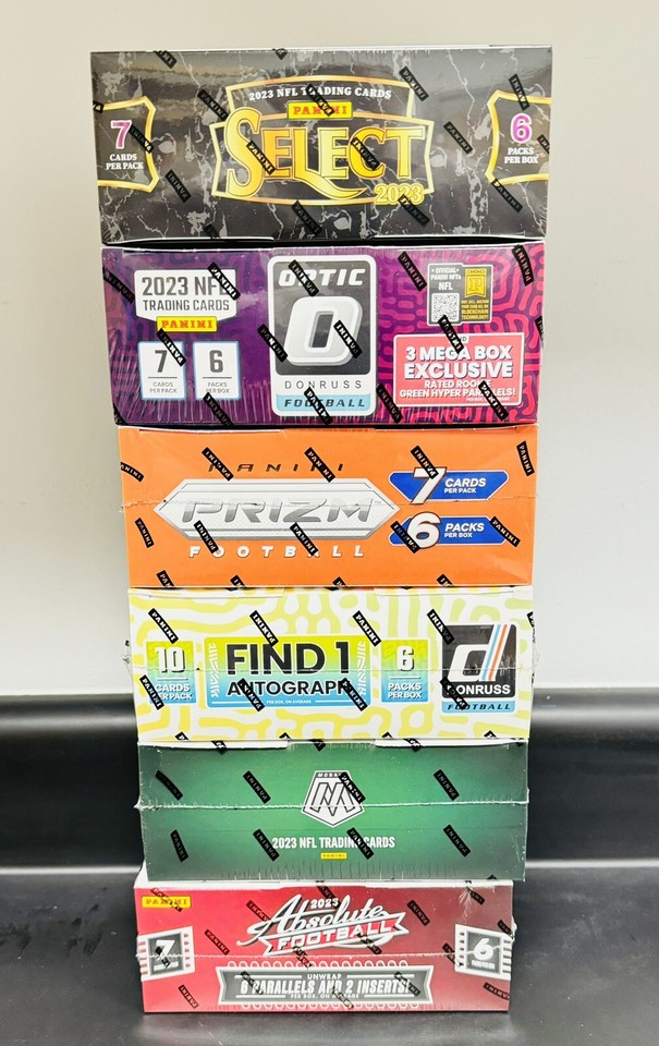 2023 NFL Mega Box Lot of 6: Select + Optic + Prizm + Mosaic + Donruss ...