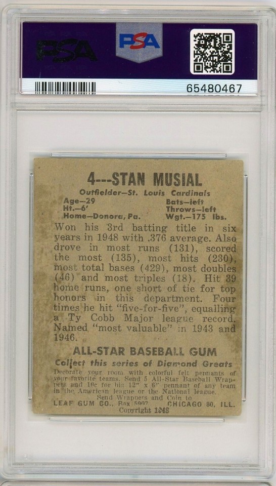 1948 Leaf Stan Musial Rookie #4 PSA 3 P1231 | eBay