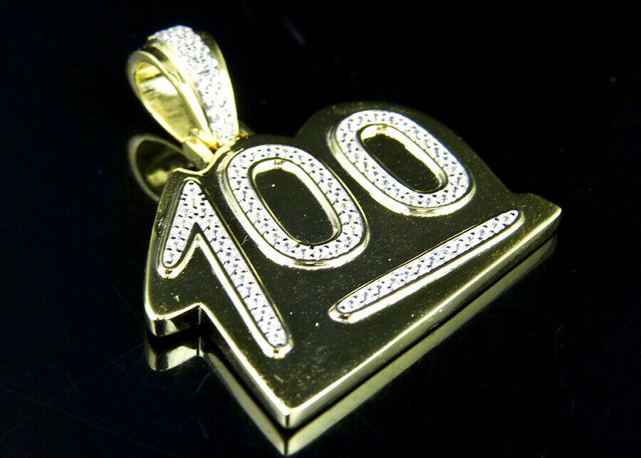 Men's 14K Yellow Gold Plated 0.50 Ct Moissanite Number "100" Pendant 1. ...