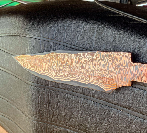 2 piece Handmade copper Damascus Blank blade Ladder pattern, knife ...