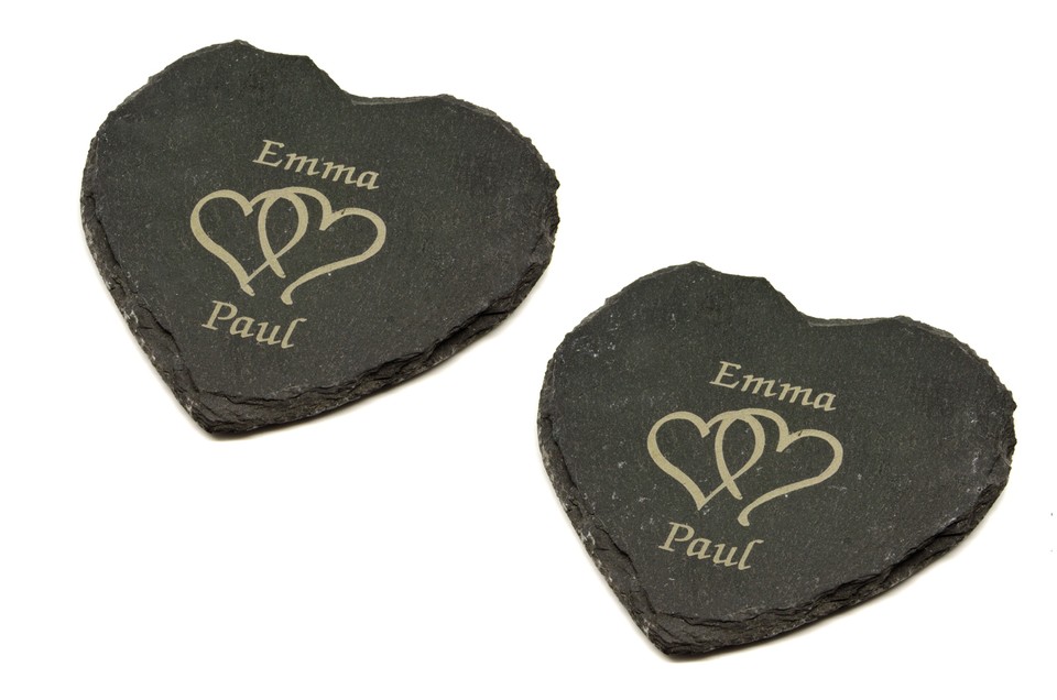 Personalised Heart Shape Slate Coasters, Laser Engraved Wedding Gifts ...