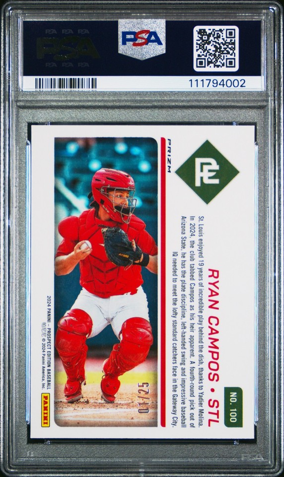 2024 PANINI PRSPCT ED PRSPCT TKT MOJO #100 RYAN CAMPOS 1/25 PSA 10 | eBay