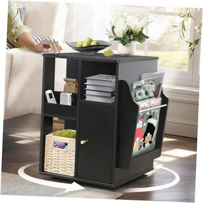 Rotating End Table with Storage, Square Rotating Side Table Living Room ...