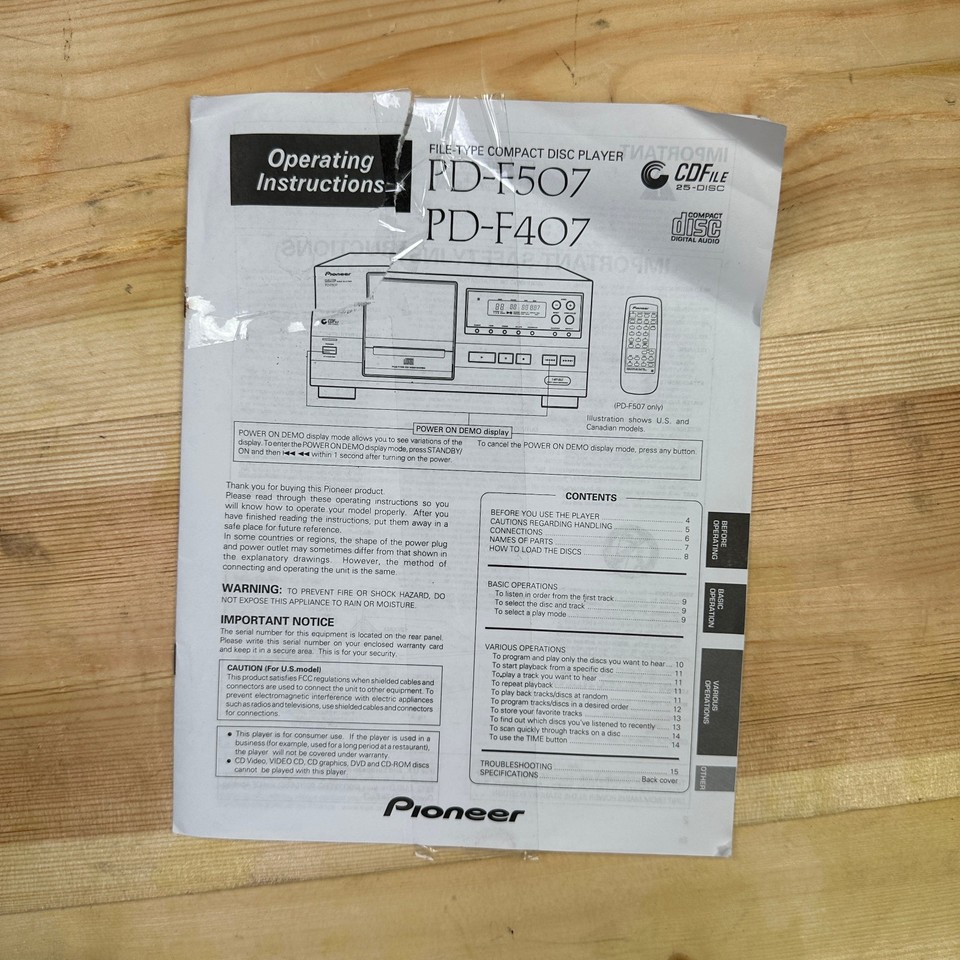 Pioneer 25 Disc Music CD Compact Disc File Style Player Changer PD-F407 W Manual | eBay